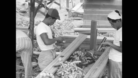 1960 - Korean construction workers lay b... | Stock Video | Pond5