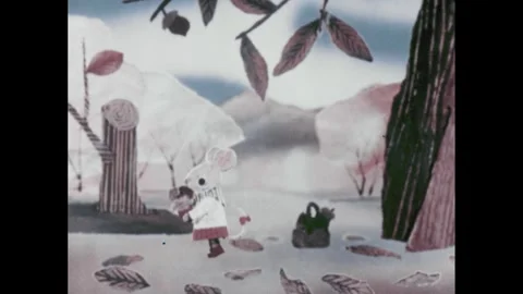 1960s: Animation, mouse falls from tree,... | Stock Video | Pond5
