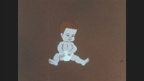 1960s: Animation. Parents watch baby in... | Stock Video | Pond5