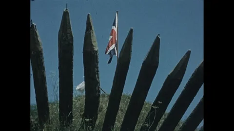 1960s: British flag on pole at fort. Per... | Stock Video | Pond5