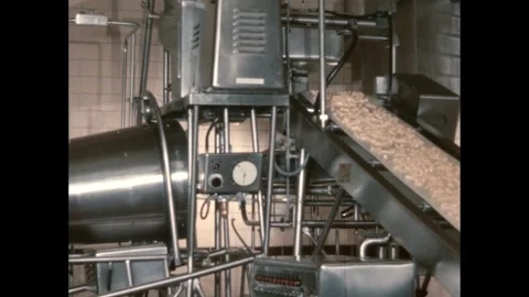 1960s: Cheese curd on conveyor belt, pan... | Stock Video | Pond5