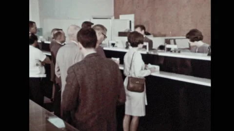 1960s: Customers and tellers in bank lob... | Stock Video | Pond5