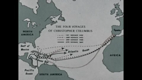 1960s: Map of Atlantic Ocean, arrow acro... | Stock Video | Pond5