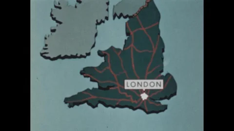 1960s: Map of Great Britain with London ... | Stock Video | Pond5