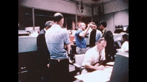 1960s: Men standing in NASA mission cont... | Stock Video | Pond5