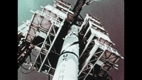 1960s: Men work on rocket. Rocket launc... | Stock Video | Pond5