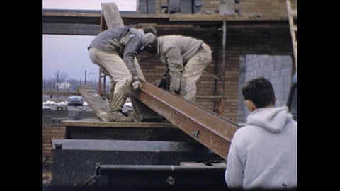 Vintage Footage Of Construction Workers Stock Video Footage | Royalty ...