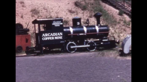 1960s: Panorama of small train. Figures ... | Stock Video | Pond5