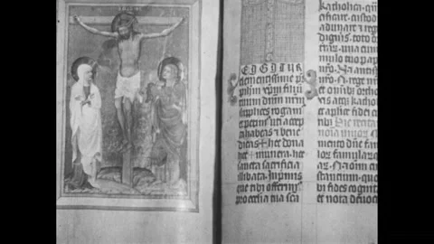 1960s: Shots of medieval text, pages tur... | Stock Video | Pond5