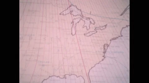 1960s: Slate. Map of North America showi... | Stock Video | Pond5
