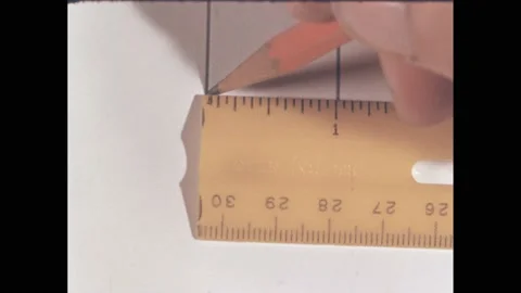 1960s: using ruler to draw perpendicular... | Stock Video | Pond5