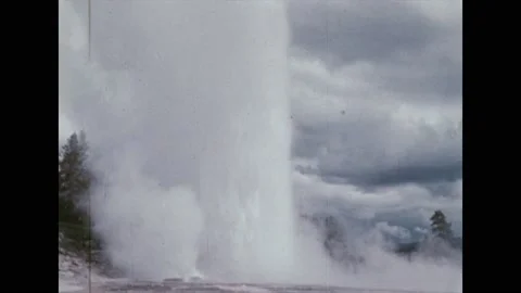 1960s:Water geysers erupt. Steam billows... | Stock Video | Pond5