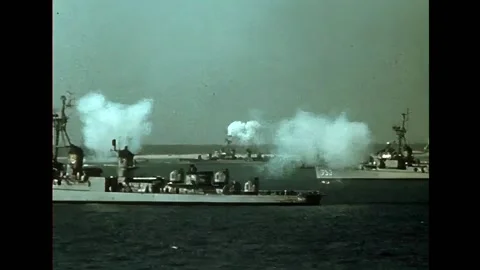 1962 Cold War - Ships are shelling the c... | Stock Video | Pond5