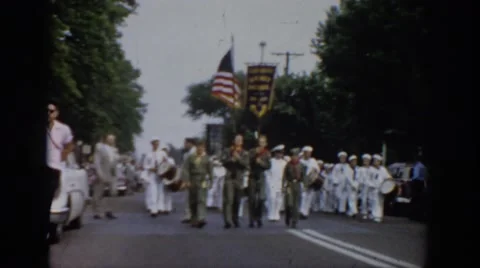 1965: a parade with men in navy uniforms... | Stock Video | Pond5