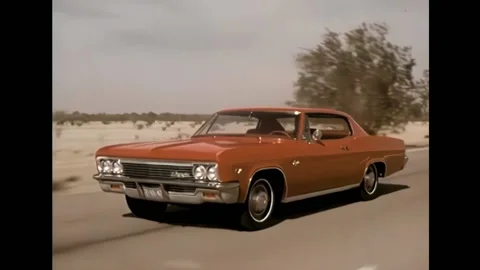 1966 red chevy impala driving down the r... | Stock Video | Pond5