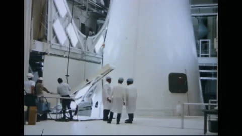 1967 - NASA engineers look on as a hoist... | Stock Video | Pond5