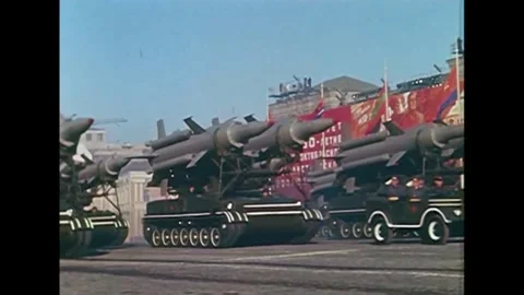 1968 - Rockets are towed by tanks in a m... | Stock Video | Pond5