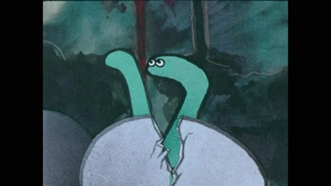 1970s: Animation, dinosaur hatching from... | Stock Video | Pond5