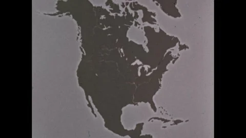 1970s: Map of North America. Major lakes... | Stock Video | Pond5