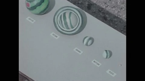 1970s: Models of planets lined up by dis... | Stock Video | Pond5