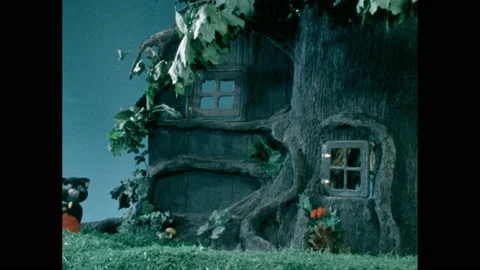 1970s: Puppet theater, house built into ... | Stock Video | Pond5