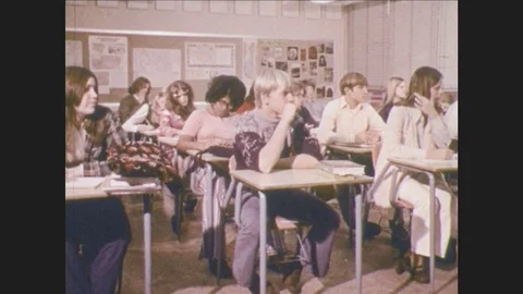 1970s: Students sit in school classroom.... | Stock Video | Pond5