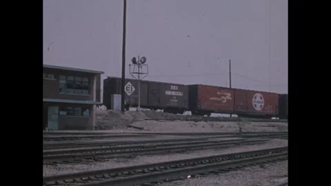 1970s: View of rail yard, train passing. | Stock Video | Pond5