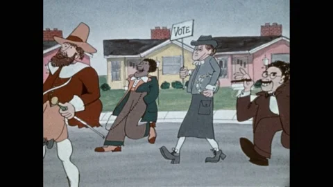 1970s:Cartoon people march down streets.... | Stock Video | Pond5