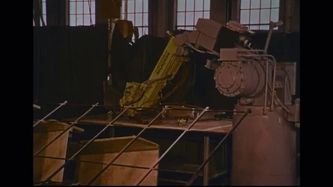 1980s: industrial robotic arm with magn... | Stock Video | Pond5