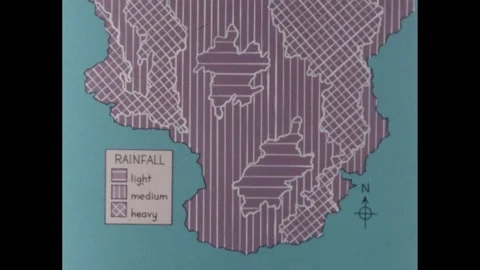 1980s: Map of the rainfall levels over a... | Stock Video | Pond5