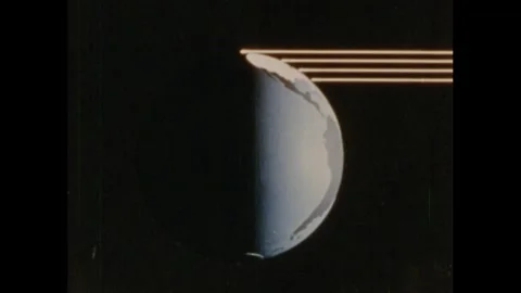 1980s: Sun rays shine on globe. Stick fi... | Stock Video | Pond5