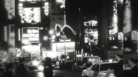 1980s TIMES SQUARE Night Neon Lights NYC... | Stock Video | Pond5