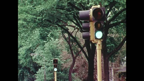 1980s: Traffic Light Changes to Amber | Stock Video | Pond5