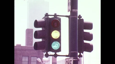 1980s: Traffic Light Changes Colour | Stock Video | Pond5