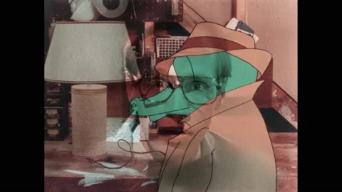 1980s:Man in lab coat speaks. Cartoon al... | Stock Video | Pond5