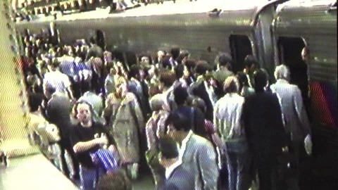 1990 Archival VHS Crowded Train Station | Stock Video | Pond5