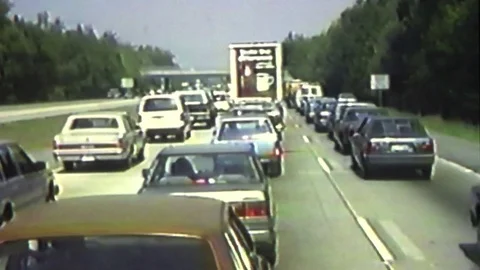 1990 Archival VHS Freeway Traffic Jam | Stock Video | Pond5