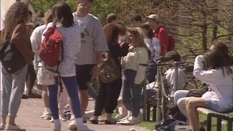 1990s college students socializing on ca... | Stock Video | Pond5