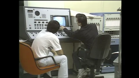 1990s: Control room, instrument panel, m... | Stock Video | Pond5