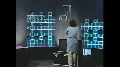 1990s: TV studio, woman pulls platform t... | Stock Video | Pond5