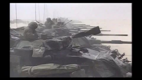 1991 Line of M60 tanks firing in desert ... | Stock Video | Pond5