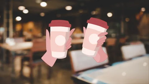 After Effects: 2 cups of coffee in the hands of the girls. coffee time ...