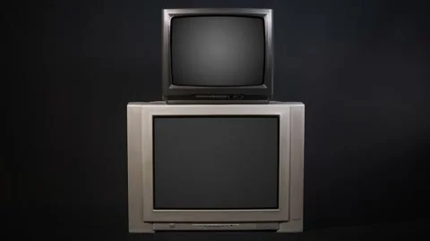 2 Old TV On And Off On Black Background ... | Stock Video | Pond5