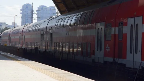 2 story double-decker train at station, ... | Stock Video | Pond5