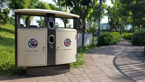 2 types of recyclable trash containers a... | Stock Video | Pond5