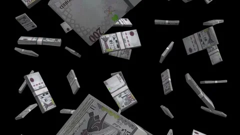 200 Saudi Riyals Falling Animation on Bl... | Stock Video | Pond5