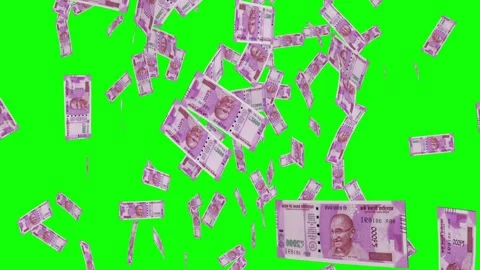 2000 RUPEES notes falling Green screen | Stock Video | Pond5