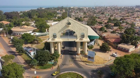 2020 - aerial view of Arch 22, gateway t... | Stock Video | Pond5