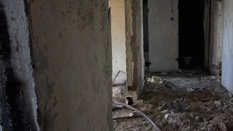2022 - spooky interior rooms of a bombed... | Stock Video | Pond5