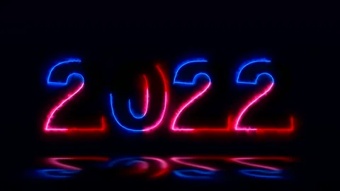 2022 symbol in fast red-blue glow on bla... | Stock Video | Pond5